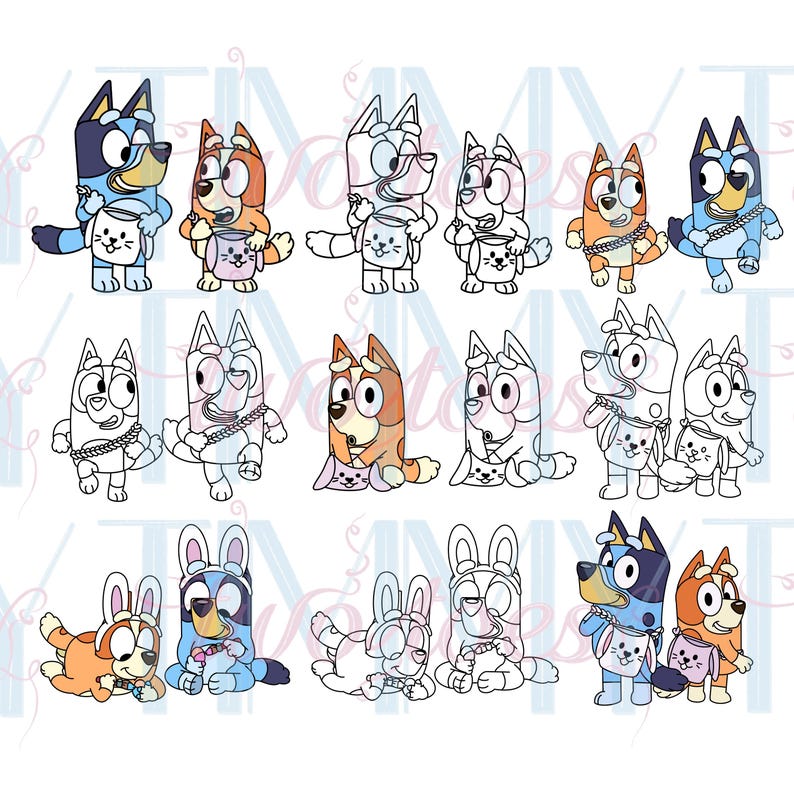 Bluey & Bingo Easter Pack Vector/transparent Files Laser Machine ...