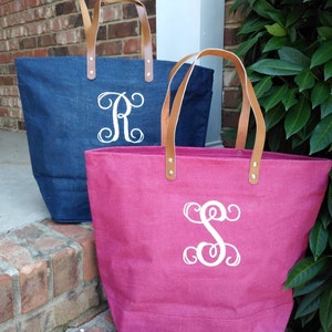Monogrammed Large Jute Tote - Monogram Jute Bag - Bridesmaid Gift ...