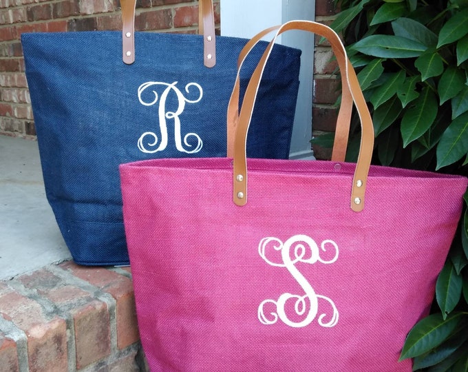 Monogrammed Large Jute Tote - Monogram Jute Bag - Bridesmaid Gift ...