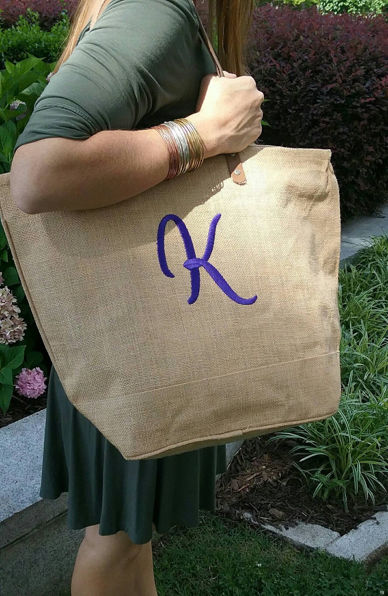Monogrammed Large Jute Tote - Monogram Jute Bag - Bridesmaid Gift ...