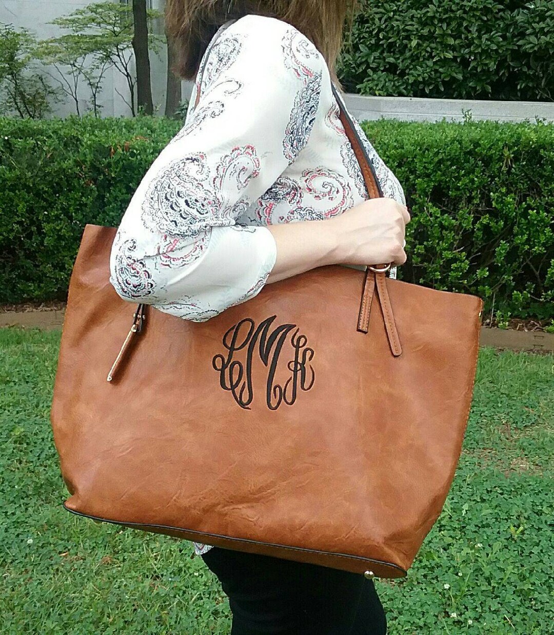 2 in 1 Monogram Purse, Vegan Leather Shoulder Purse, Monogrammed Tote ...