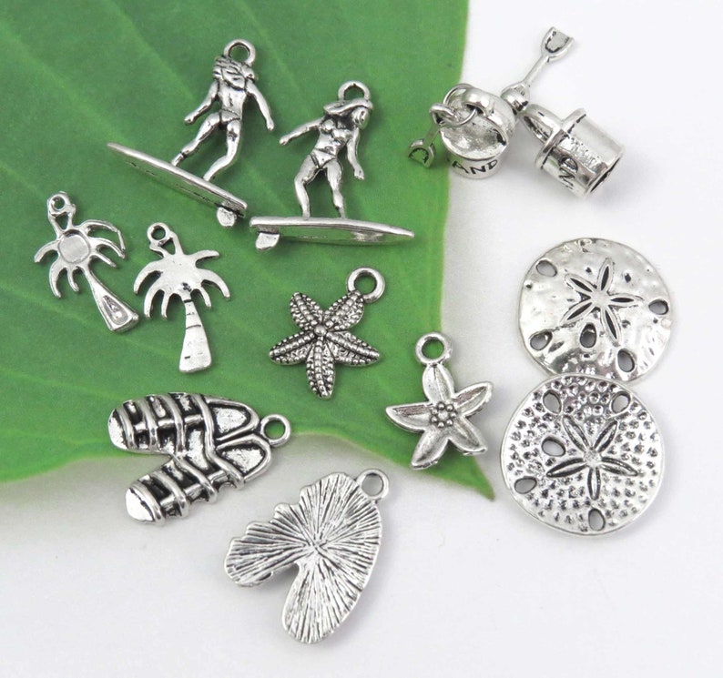 12 BEACH Theme Charms Antique Silver Tone Charm Collection | Etsy