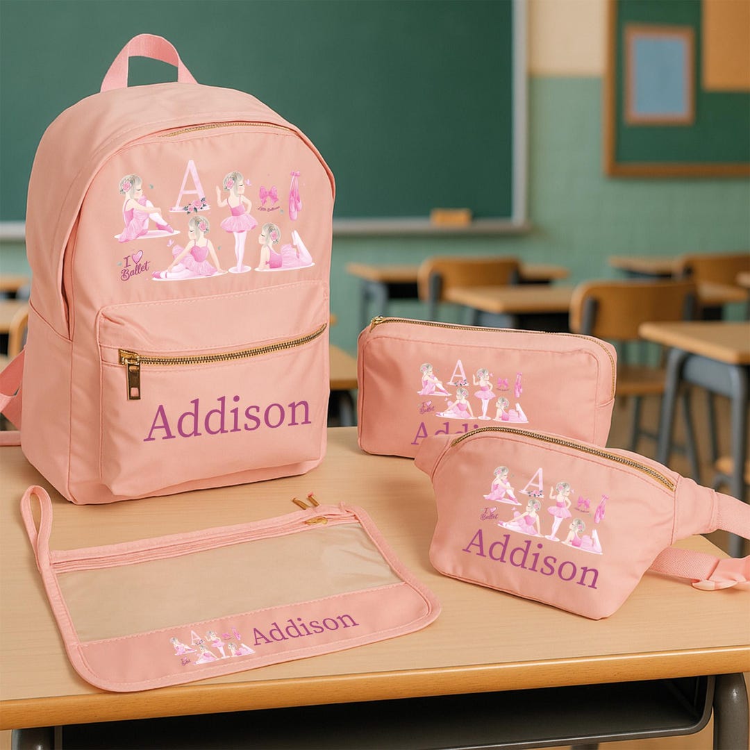 Personalized Ballet Backpack Set for Girls, Custom Name School Bag ...