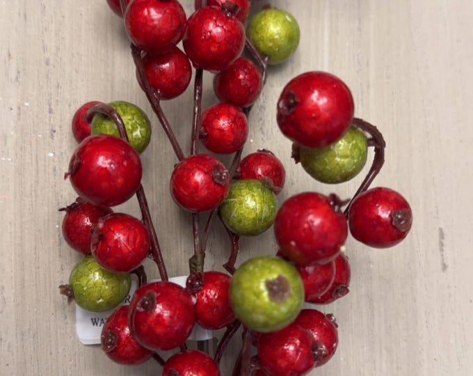Crabapple Pick 12" Red and Green for Home Decor or Floral Design. Red ...