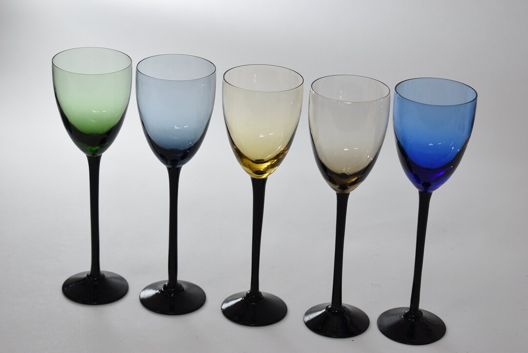 5 Colored Cordial Glasses Multi Colored Cocktail Etsy
