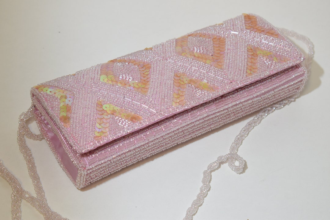 Pink Bead Sequin Clutch, Vintage Bijoux Turner Purse, Pink Beaded Bag ...
