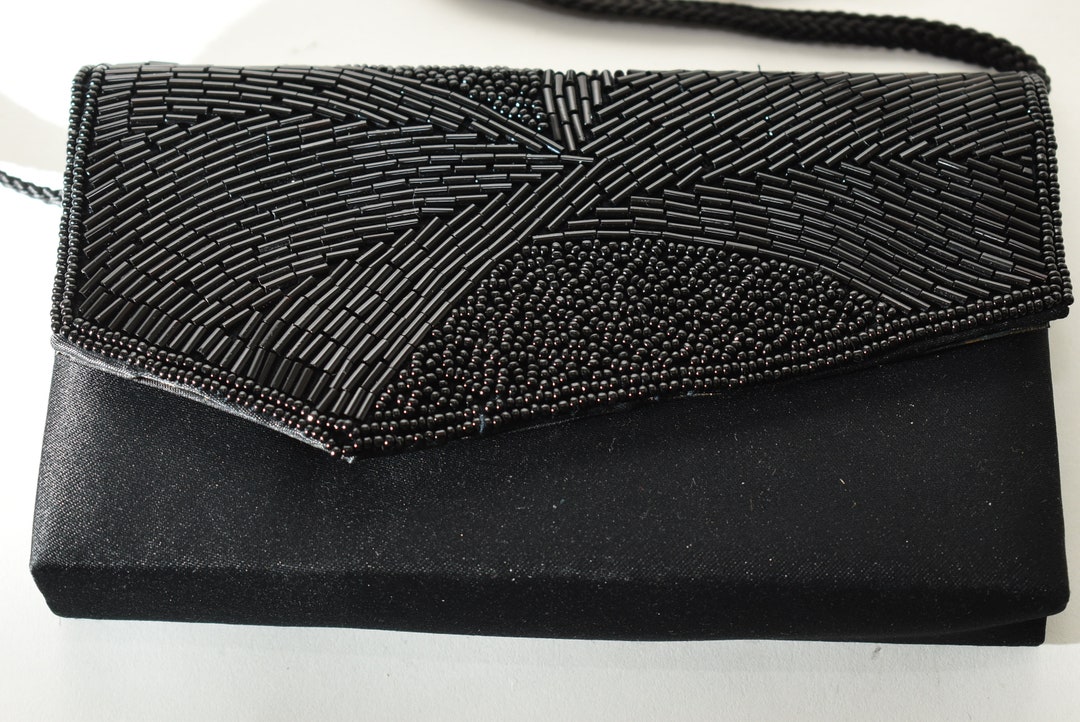 Vintage La Regale Black Beaded Bag, Vintage Black Evening Purse, Vintage Clutches Wedding Party ...