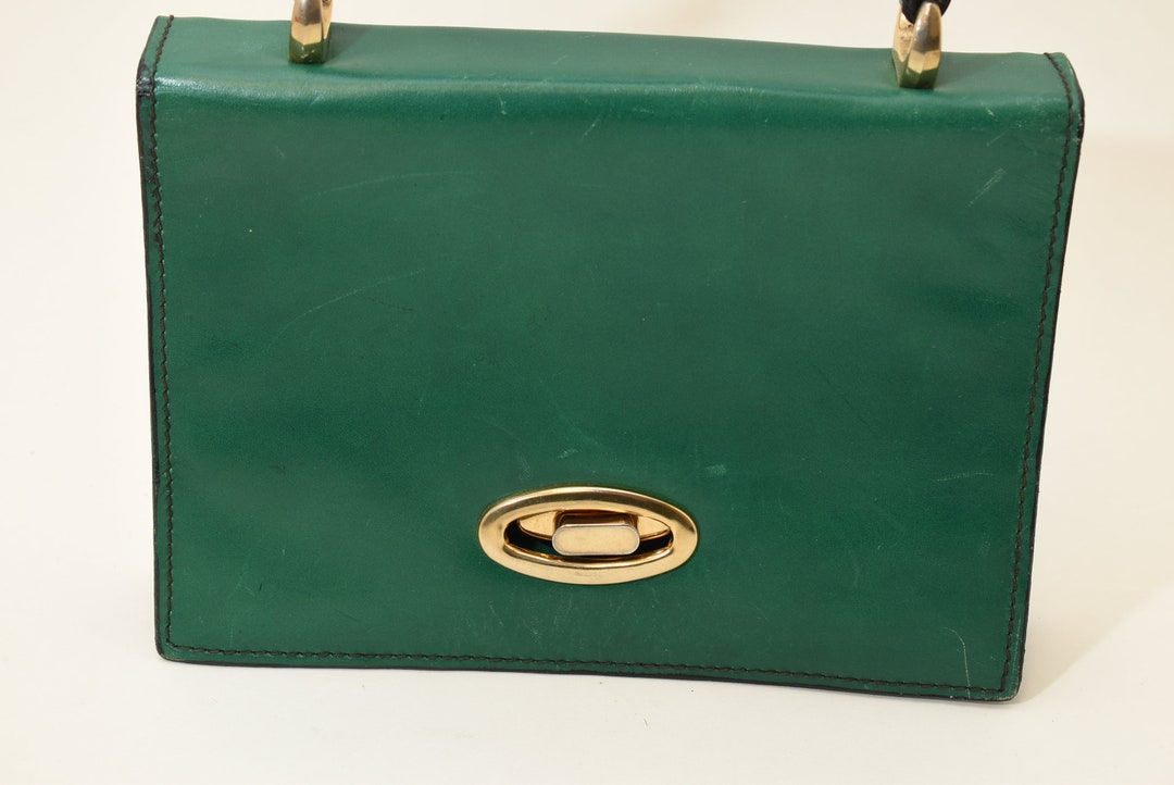 Vintage Green Handbag, Green Purse Gold Twist Clasp, Dark Green Bags ...
