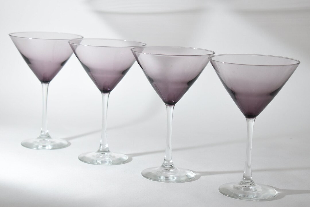 4 Purple Martini Glasses, Purple Stemware Cocktail Glasses,vintage ...