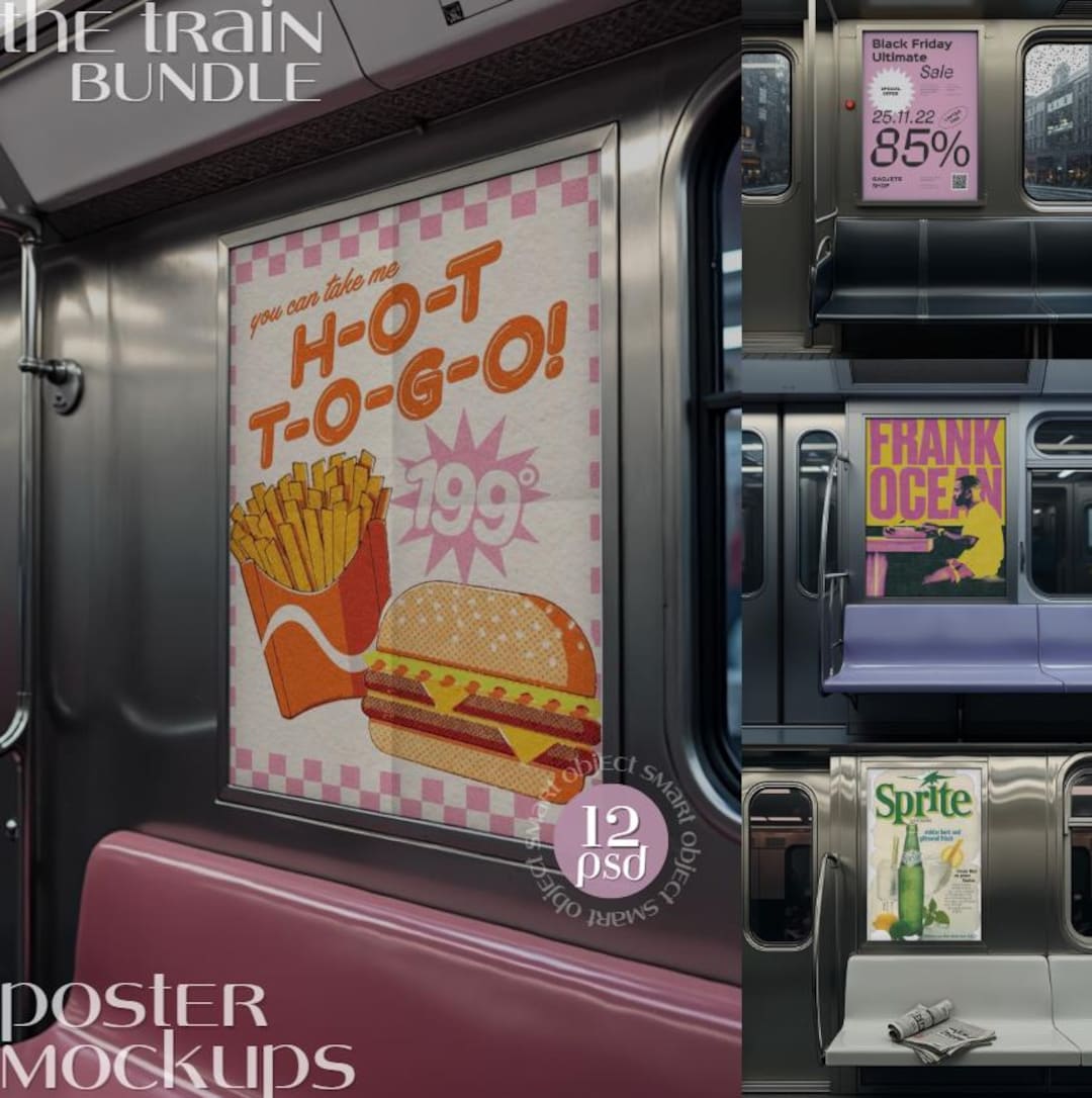 12 PSD Billboard Mockups | Train Station Frame Templates | Smart Object ...
