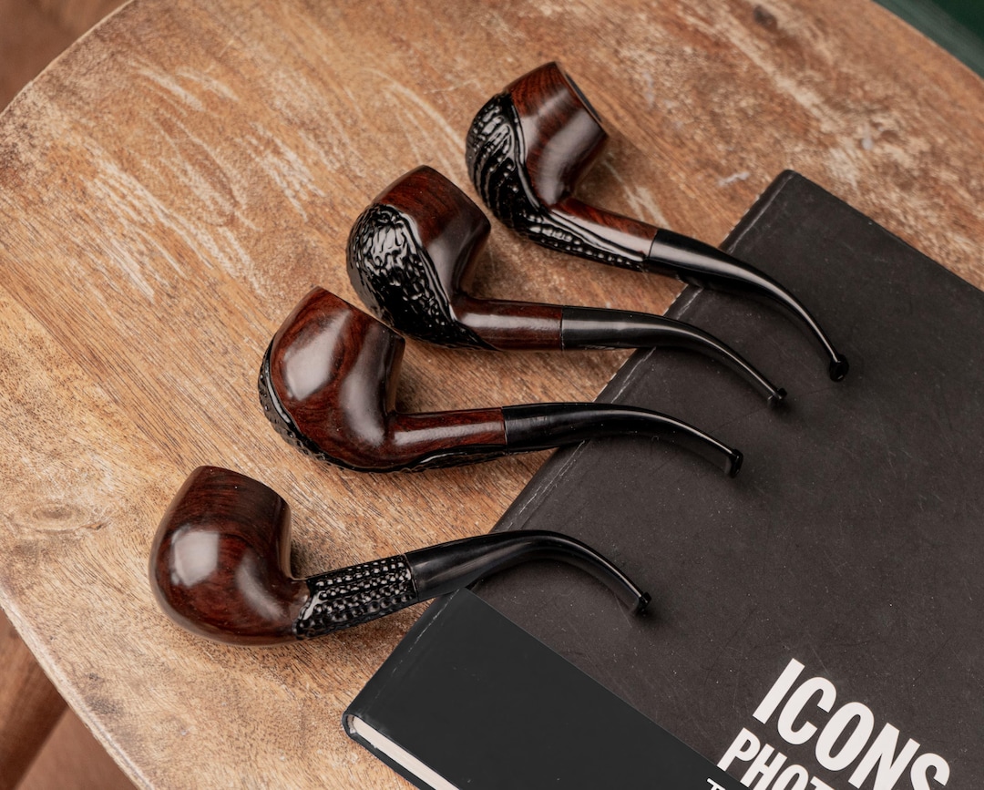 Unique Tobacco Pipe From Textured Wood Acrylic Stem Bent Pipe Carved ...