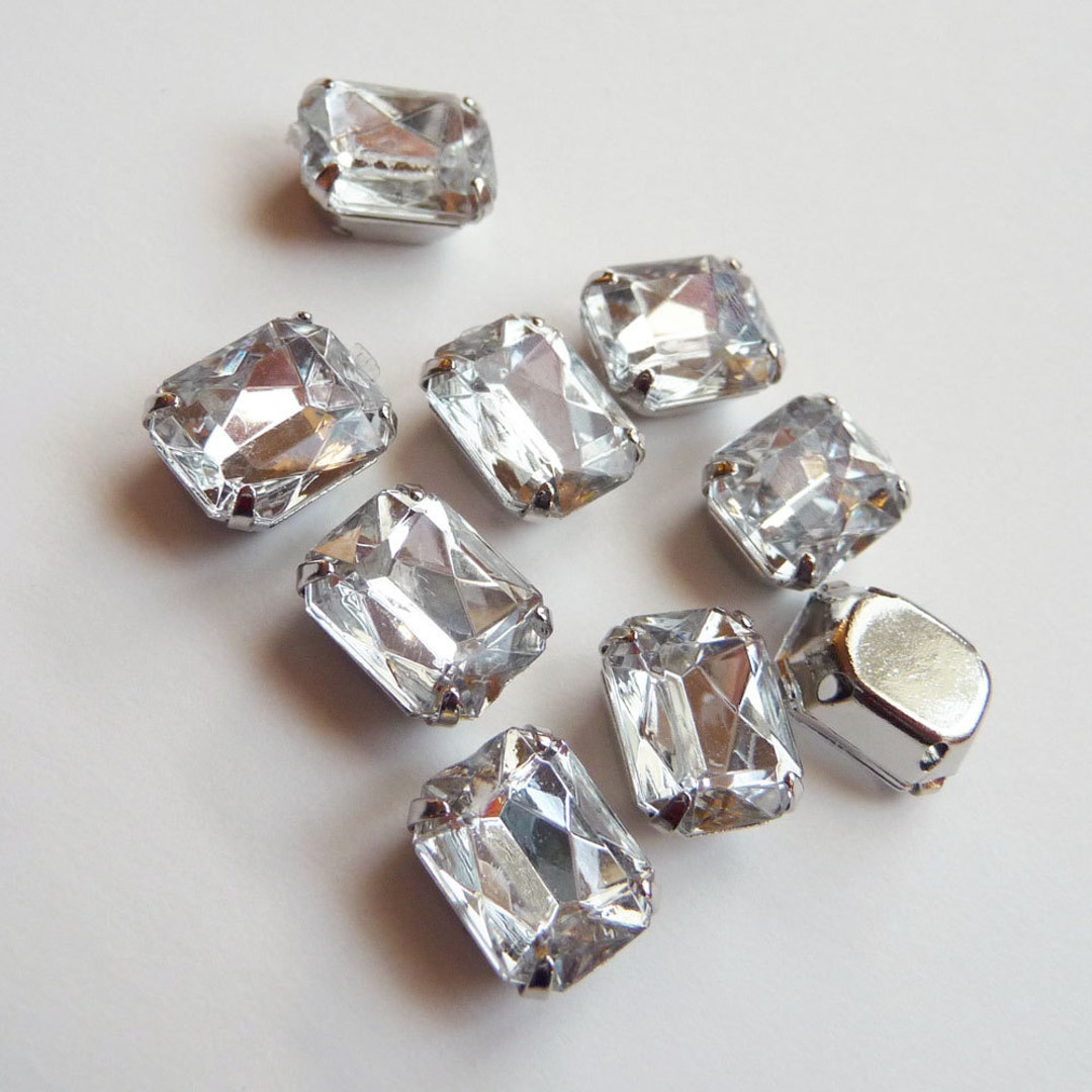 20 Pcs of 10mm X 14mm Faceted Rectangle Sew on Crystal Clear Rhinestone ...