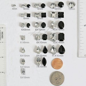 20 Pcs of 10mm X 14mm Faceted Rectangle Sew on Black Rhinestone W/metal ...