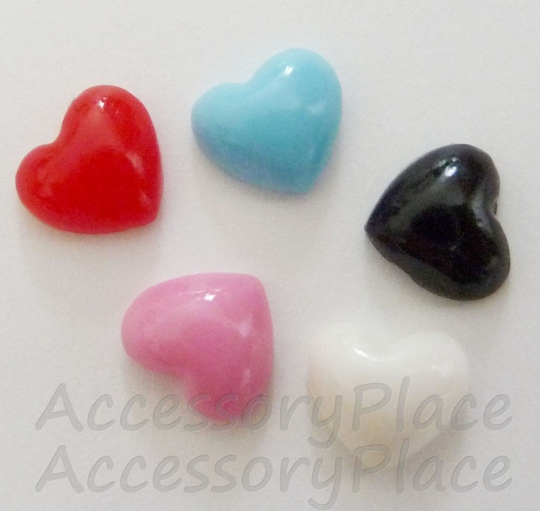40pcs..6mm Tiny Heart Cabochon in Red, White, Blue, Pink and Black for ...