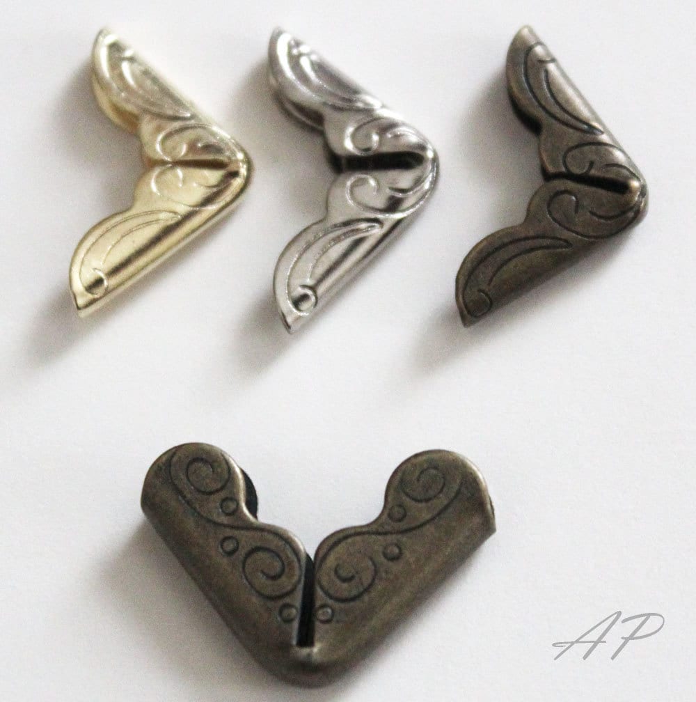 20pc Antique Brass Metal Book Corners - Vintage Filigree Collar Tip ...