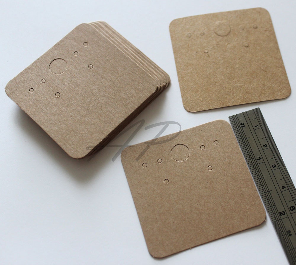 50mm - Kraft Earring Display Cards - Brown Paper Jewelry Card for Studs ...