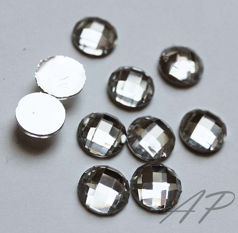 24pcs of 10mm Faceted Round Flatback Rhinestone in Clear for Jewelry ...