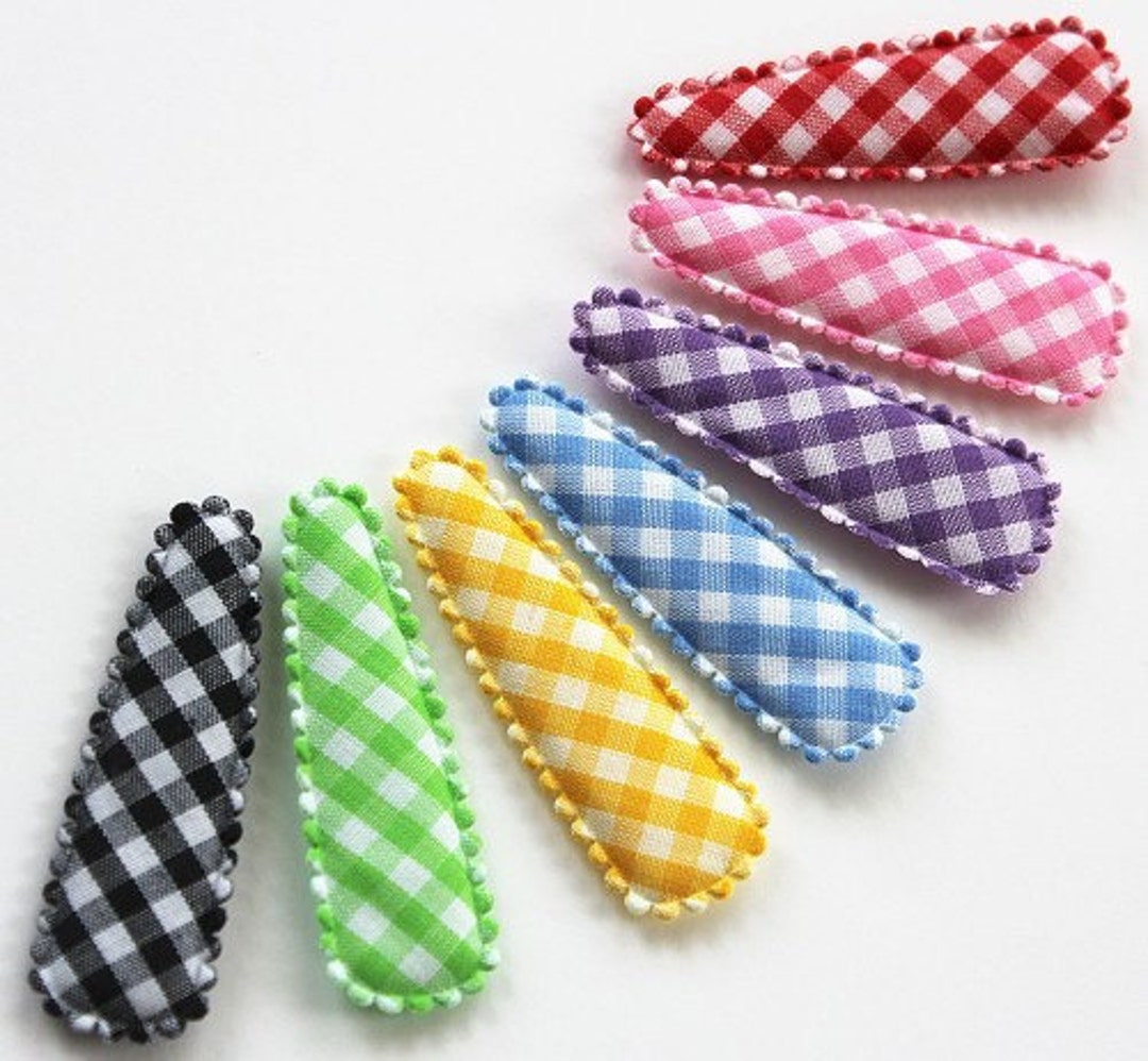 24pcs..50mm Gingham Hair Snap Clip Covers in Red, Blue, Purple, Black ...