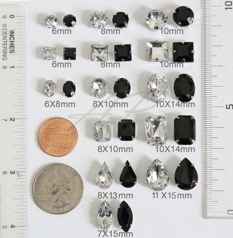 10 Pcs of 8mm X 10mmfaceted Rectangle Sew on Clear Rhinestones W/metal ...