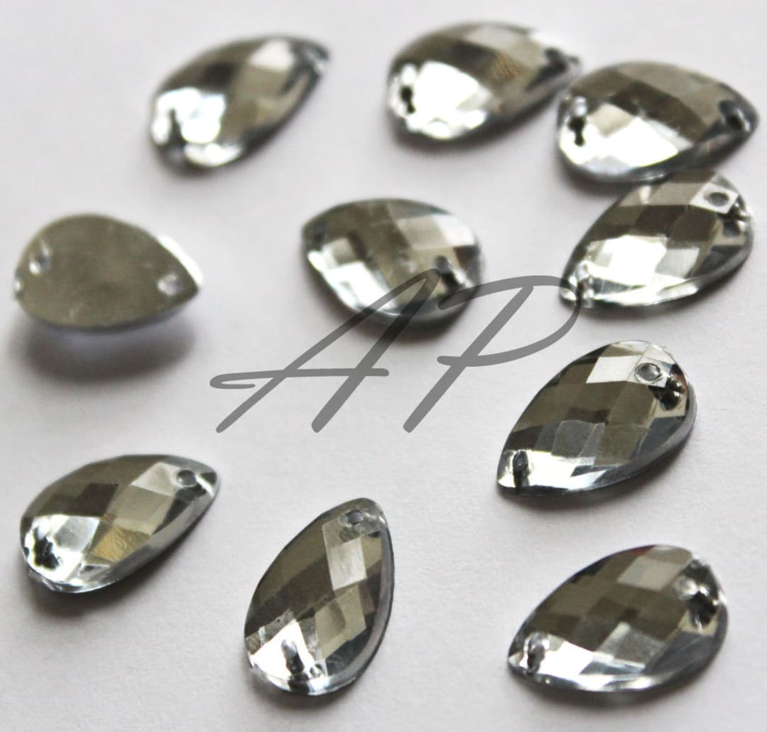 50pcs Faceted Teardrop Sew on Acrylic Flatback in Crystal Clear for ...