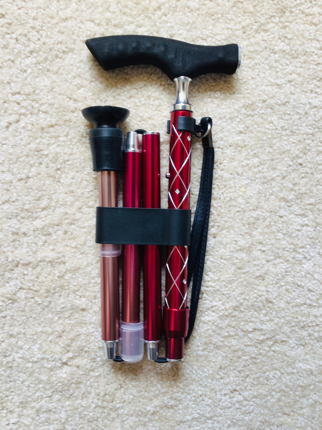 Folding Adjustable Cane- Soft Touch Handle W Engraved Red Shaft - Etsy