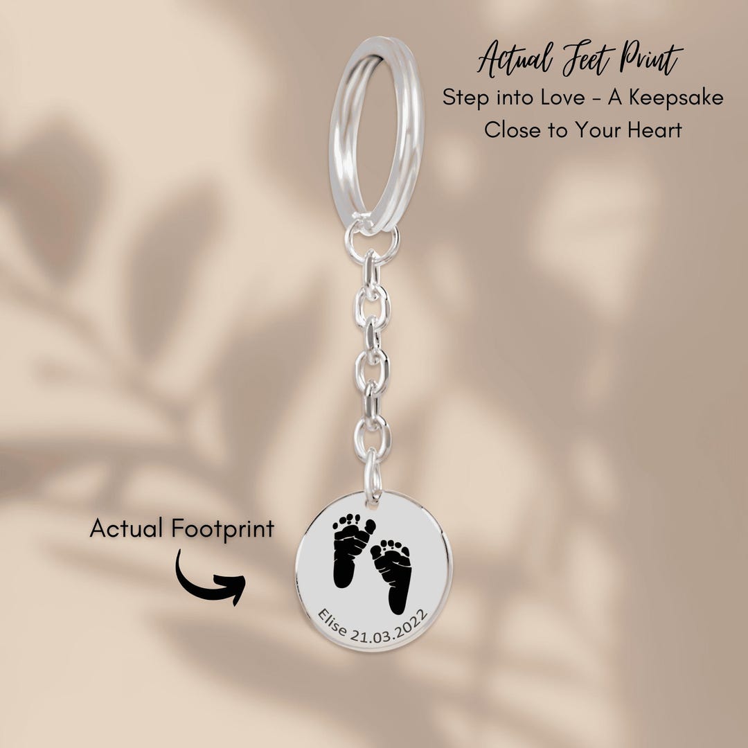 Actual Baby Footprint Keychain Personalized Baby Feet Coin Keychain ...