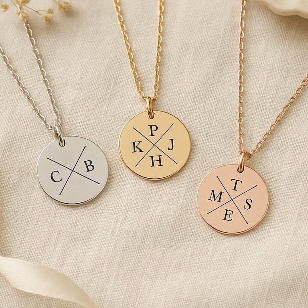 Custom Initials Necklace Personalized Coin Initial Necklace Custom 4 ...