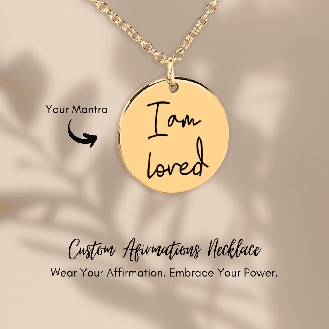 Affirmations Coin Necklace I Am Loved Personalized Message Pendant ...