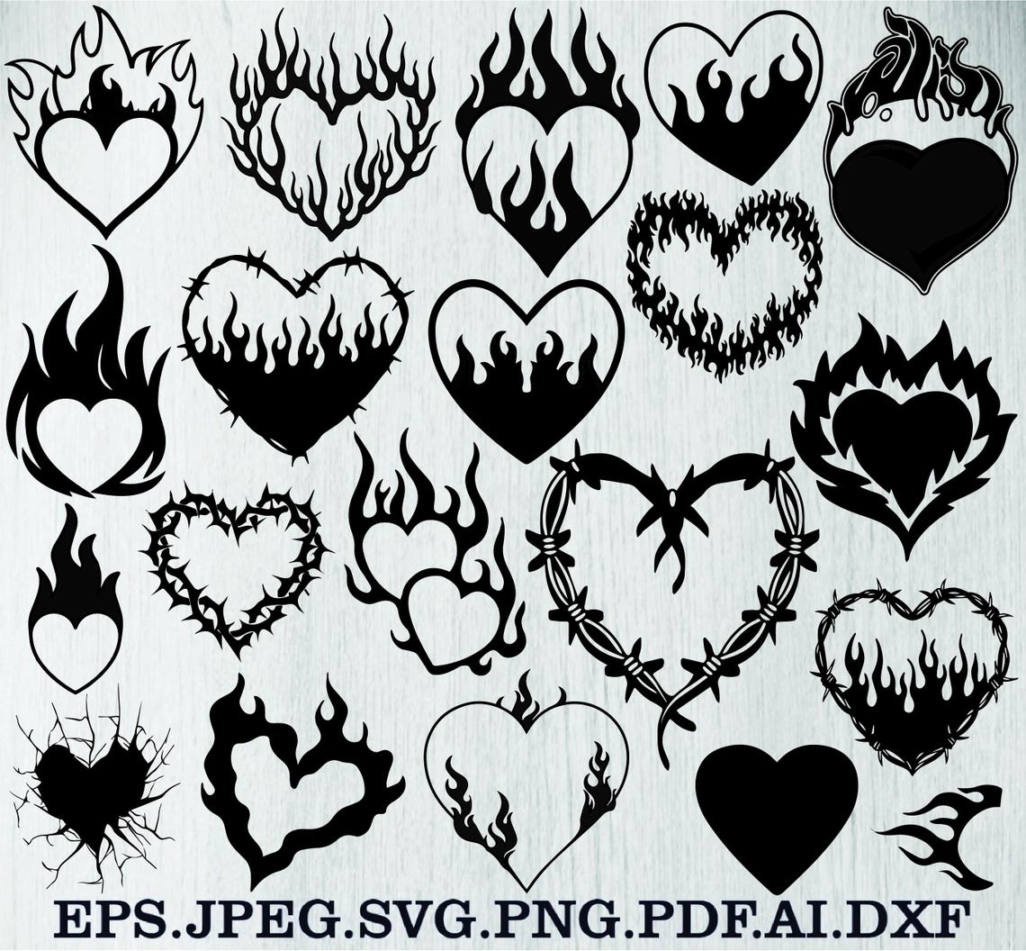 Flame Hearts Svg Bundle, Heart Svg Bundle, Fire Hearts Svg Bundle ...