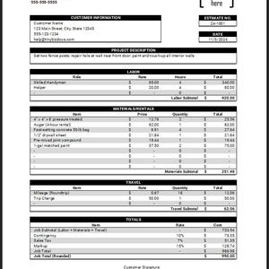Service Estimate Excel Template - Customizable Fee Calculator ...