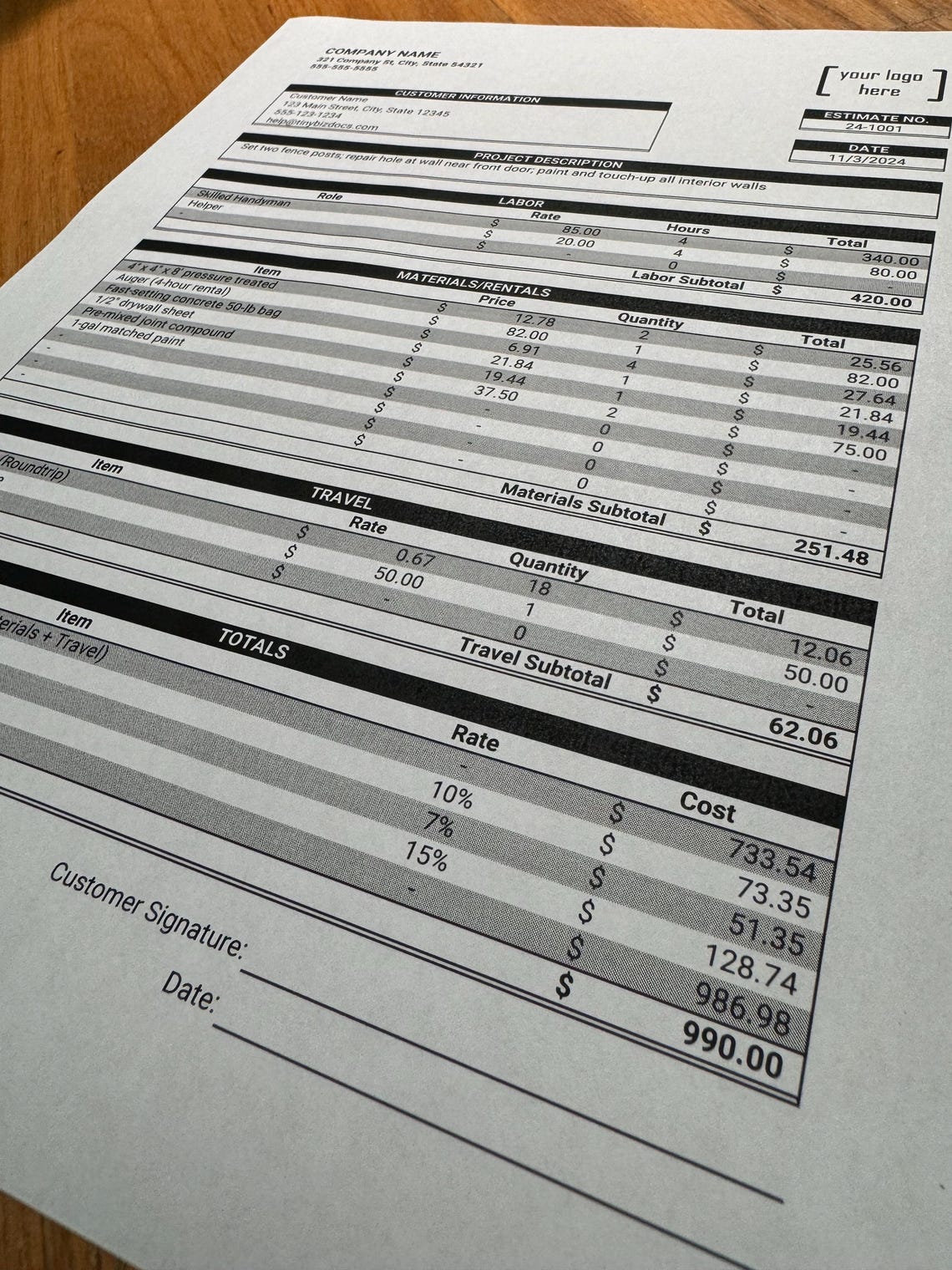 Service Estimate Excel Template - Customizable Fee Calculator ...