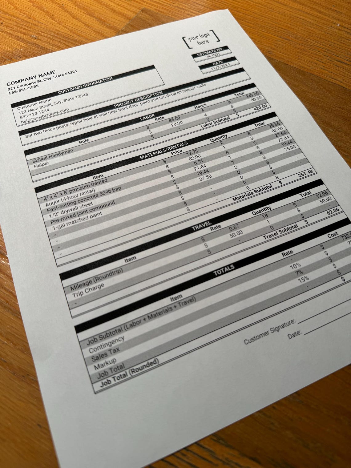 Service Estimate Excel Template - Customizable Fee Calculator ...