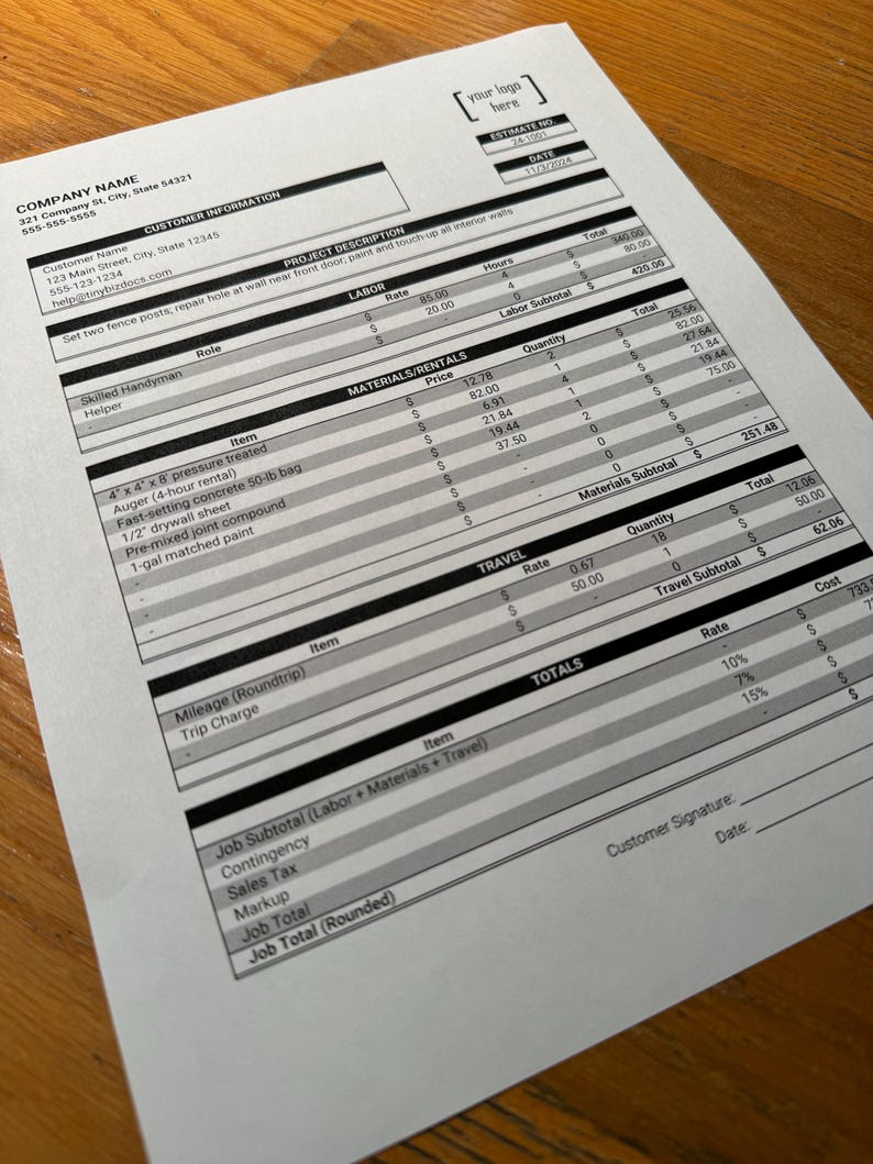 Service Estimate Excel Template - Customizable Fee Calculator ...