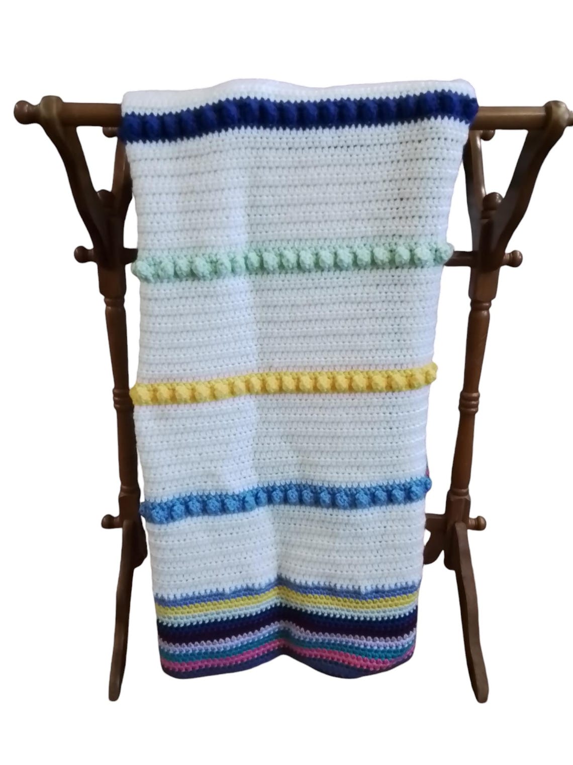 White Afghan, Multi Color Afghan, Blanket, Crochet Blanket, Sofa Throw ...