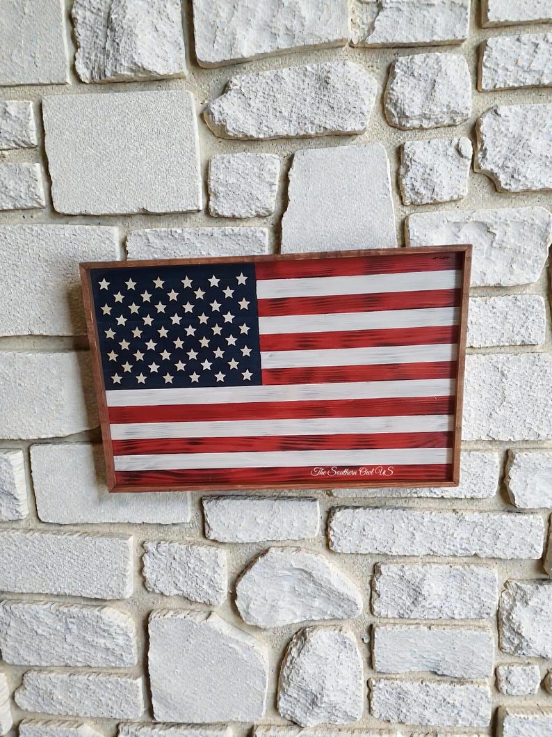 Patriotic Wooden Flag With Frame (med) - Etsy