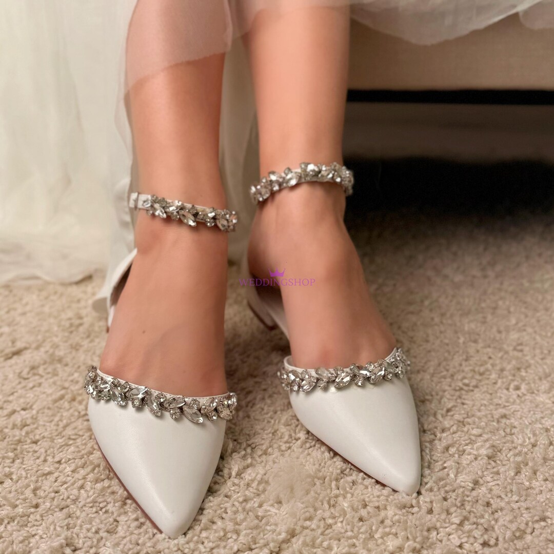 Wedding Leather Flats With Rhinestones – Elegant Bridal Shoes for Your ...