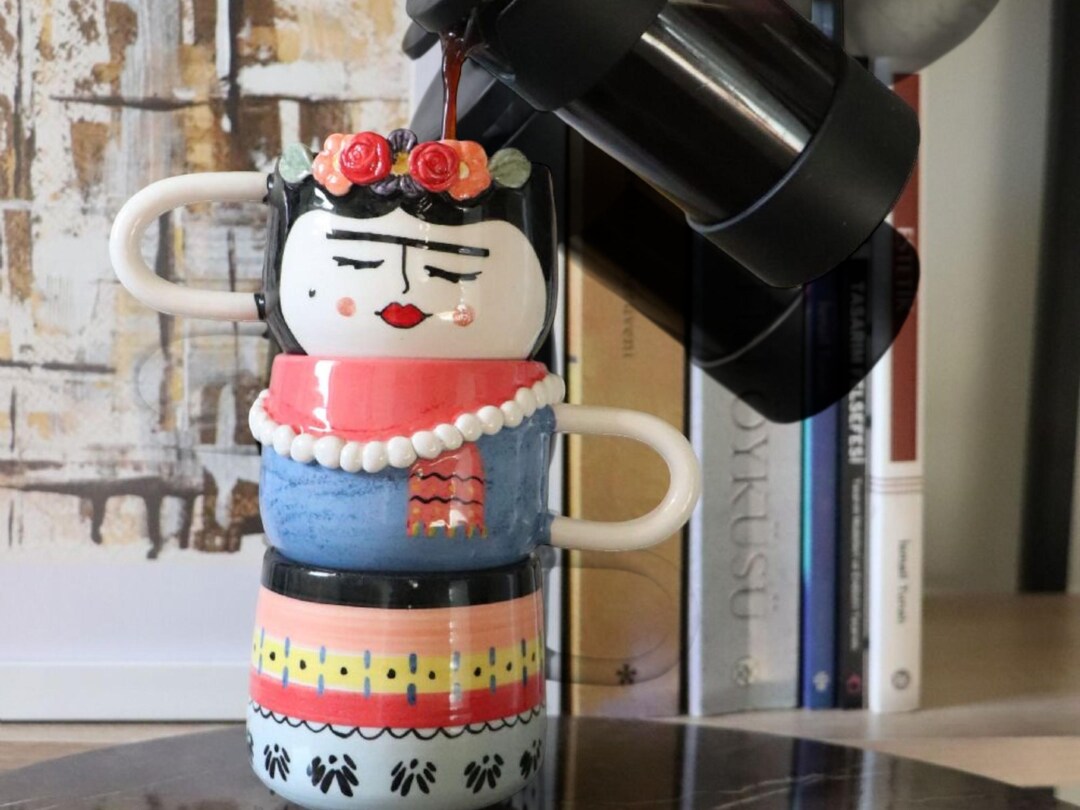 Frida Kahlo-inspired Modern Coffee Mug Set 3-piece Artistic Ceramic ...