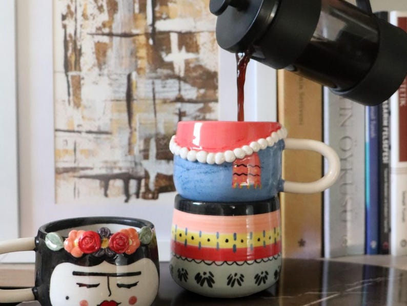 Frida Kahlo-inspired Modern Coffee Mug Set 3-piece Artistic Ceramic ...