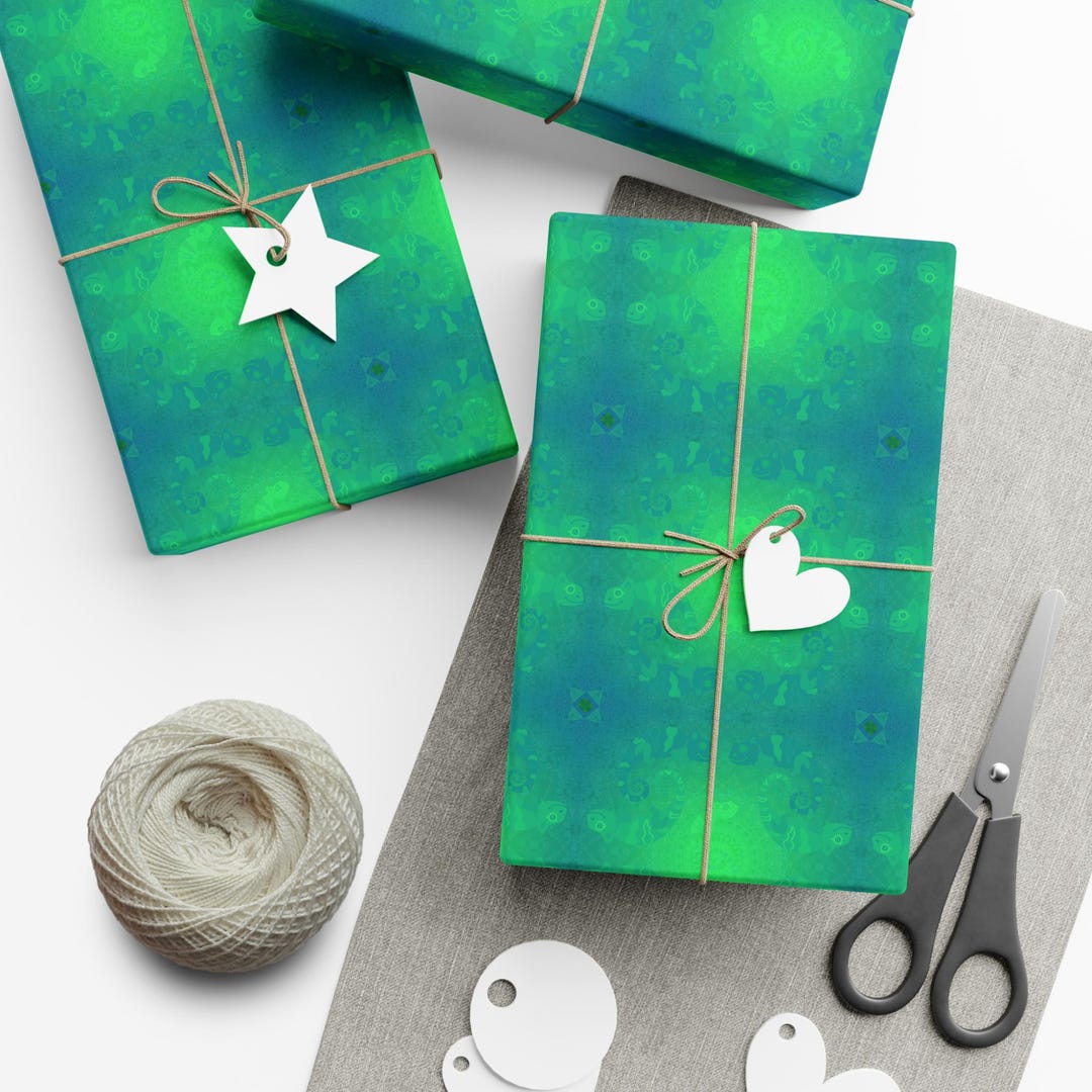 Kaleidoscope Chameleon Wrapping Paper Vibrant Green and Teal Design - Etsy