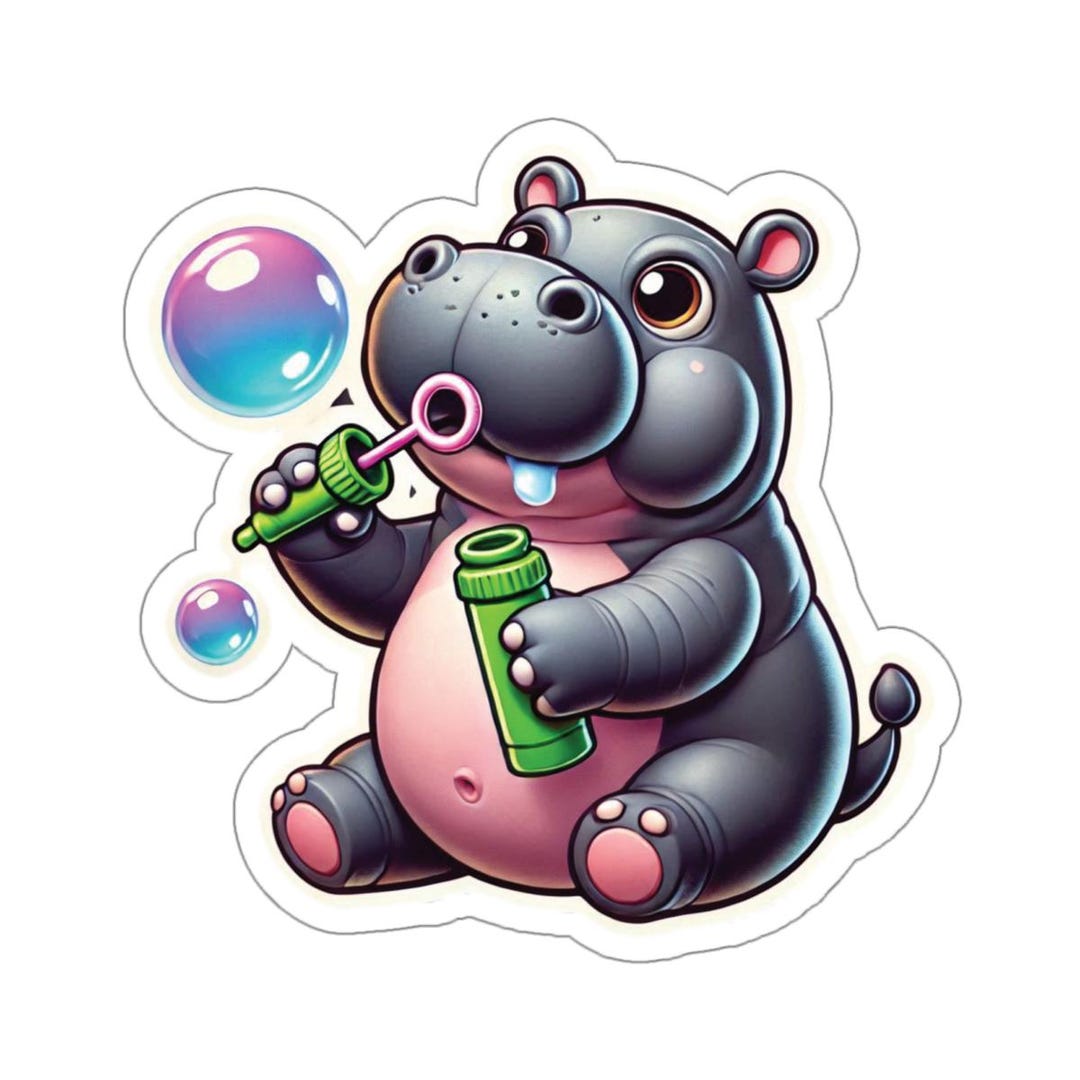 Hippo Bubbles Kiss-cut Vinyl Sticker - Etsy