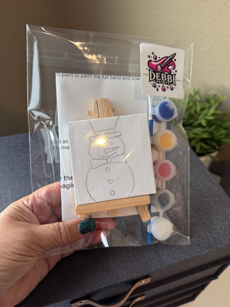 Mini Snowman Paint Kit – 3x3” Canvas & Easel | Holiday DIY Craft ...
