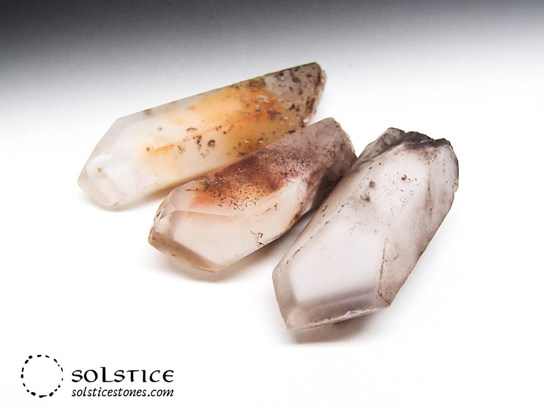 One White PHANTOM QUARTZ Crystal Point W/ Amphibole & Hematite ...