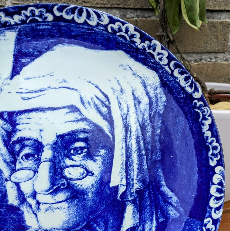 Vintage Delft Blue Plate – Dutch Old Lady Reading, Boch Belgium (12"/25 ...
