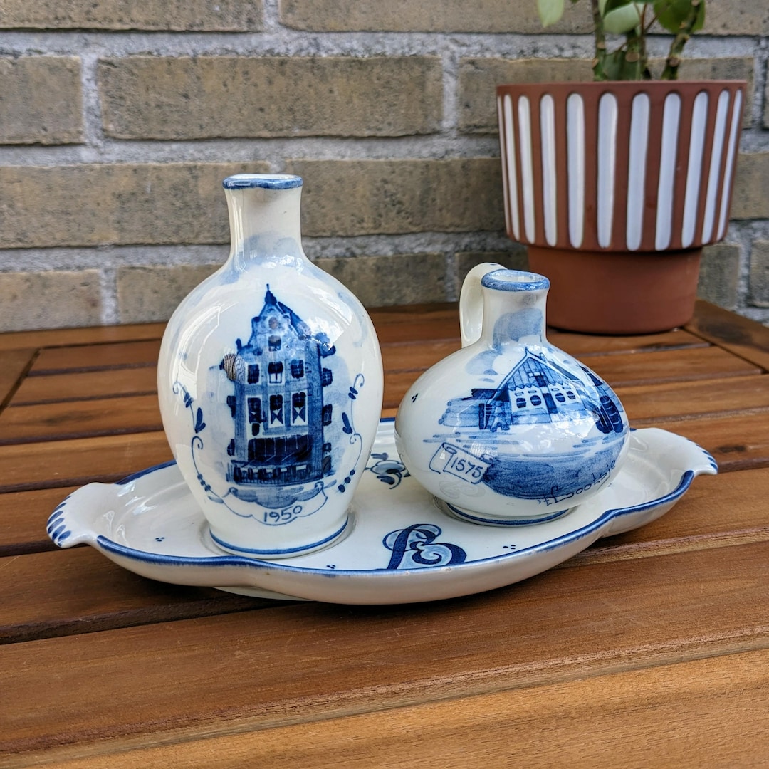 Delft Blue Ceramic Pitcher Set – Dutch Scene Tray, Zenith Gouda, Bols ...