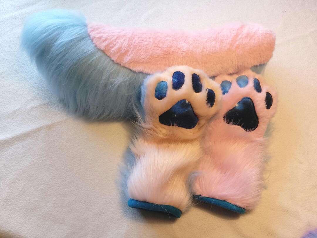 Pink and Baby Blue Fursuit Wolf Tail and Paws Set - Etsy