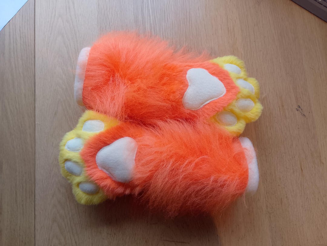 Orange and Yellow Kid Size Mitten Plush Fursuit Paws - Etsy