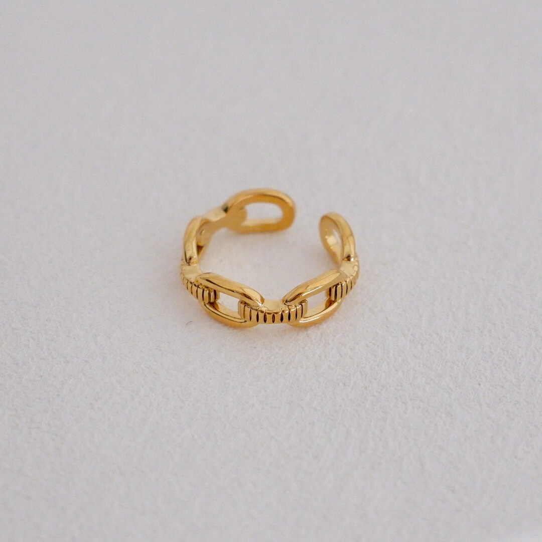 18k Gold Mariner Chain Dainty Open Ring, Mariner Anchor Ring, Link ...