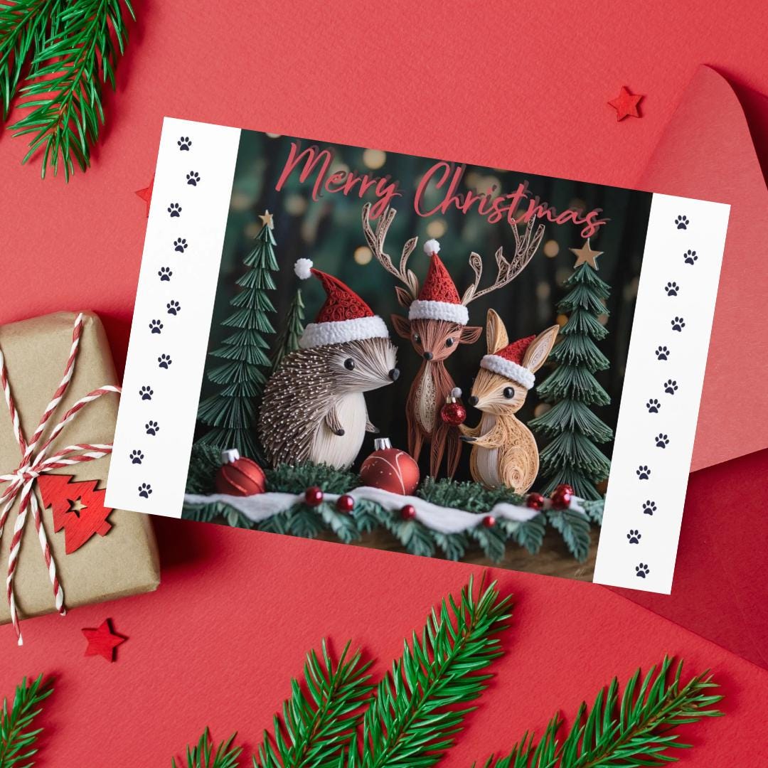 Forest Animal Christmas Card, Woodland Animals, Animal Greeting Card ...