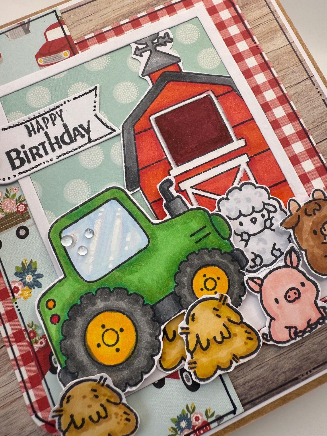 Birthday Card - Boys, Farm - Tractor - Barn - Cow, Pig, Sheep Animals ...