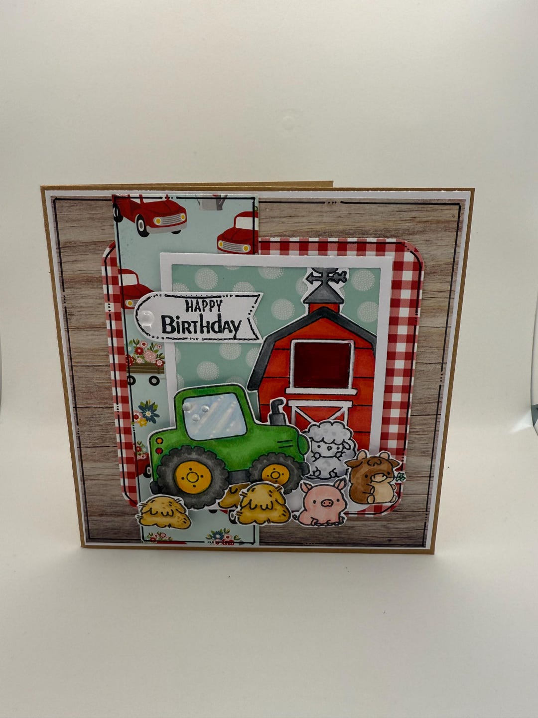 Birthday Card - Boys, Farm - Tractor - Barn - Cow, Pig, Sheep Animals ...